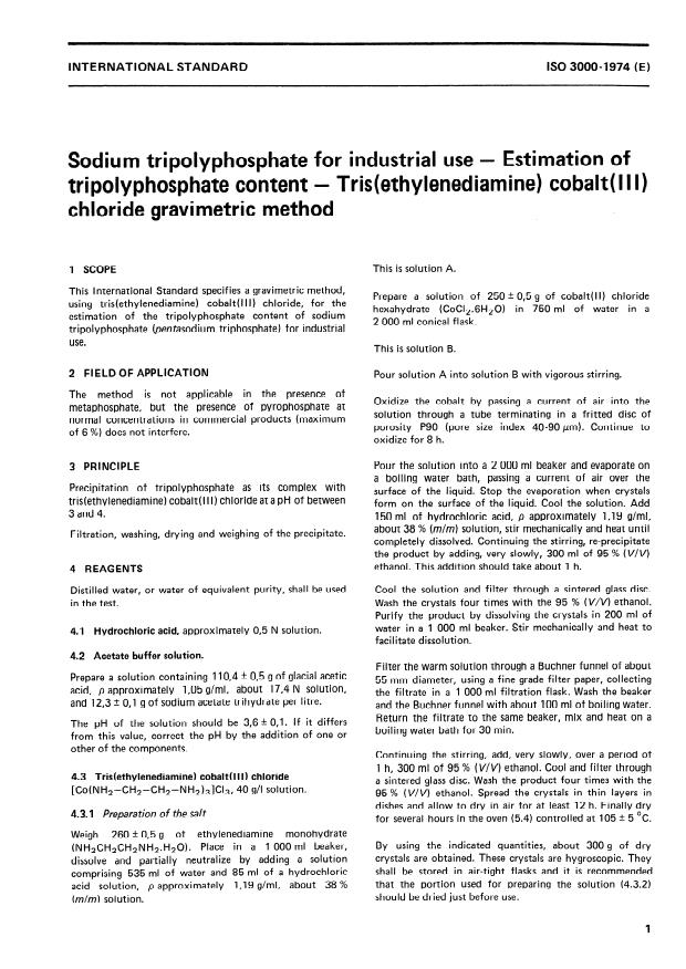 ISO 3000:1974 - Sodium tripolyphosphate for industrial use — Estimation ...