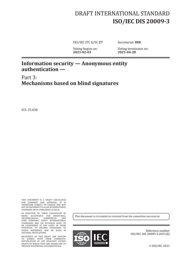 ISO/IEC DIS 20009-3 - Information security -- Anonymous entity authentication