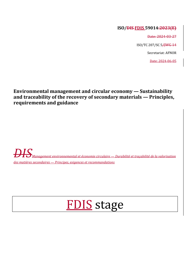 ISO/FDIS 59014 - Environmental management and circular economy — Sustainability and traceability of
