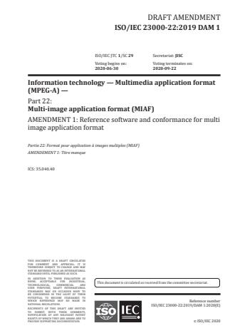 ISO/IEC 23000-22:2019/FDAmd 1 - Reference software and conformance for multi-image application