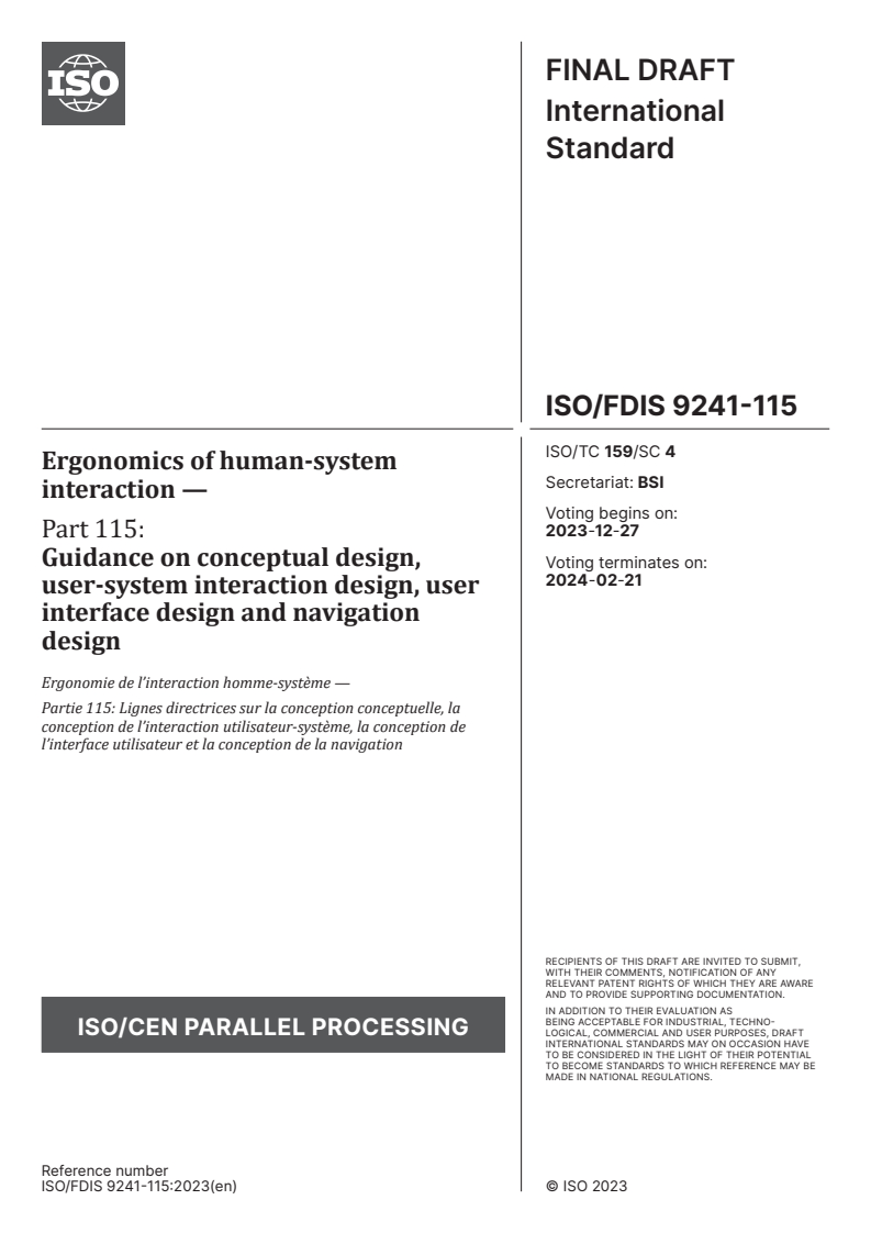 ISO/FDIS 9241-115 - Ergonomics of human-system interaction — Part 115: Guidance on conceptual