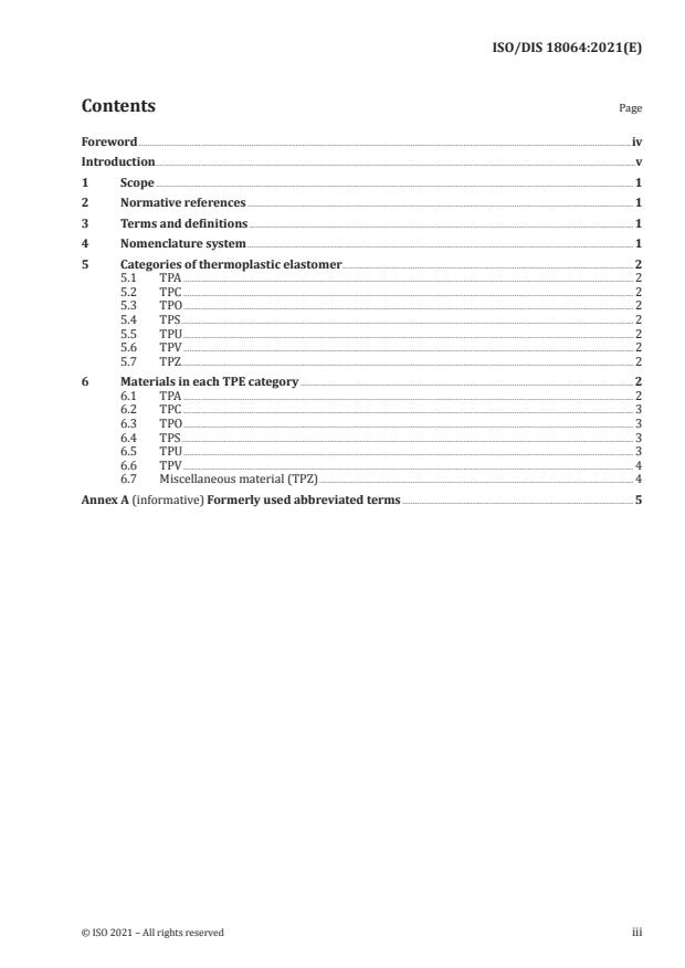 ISO/DIS 18064 - Thermoplastic elastomers -- Nomenclature and abbreviated terms