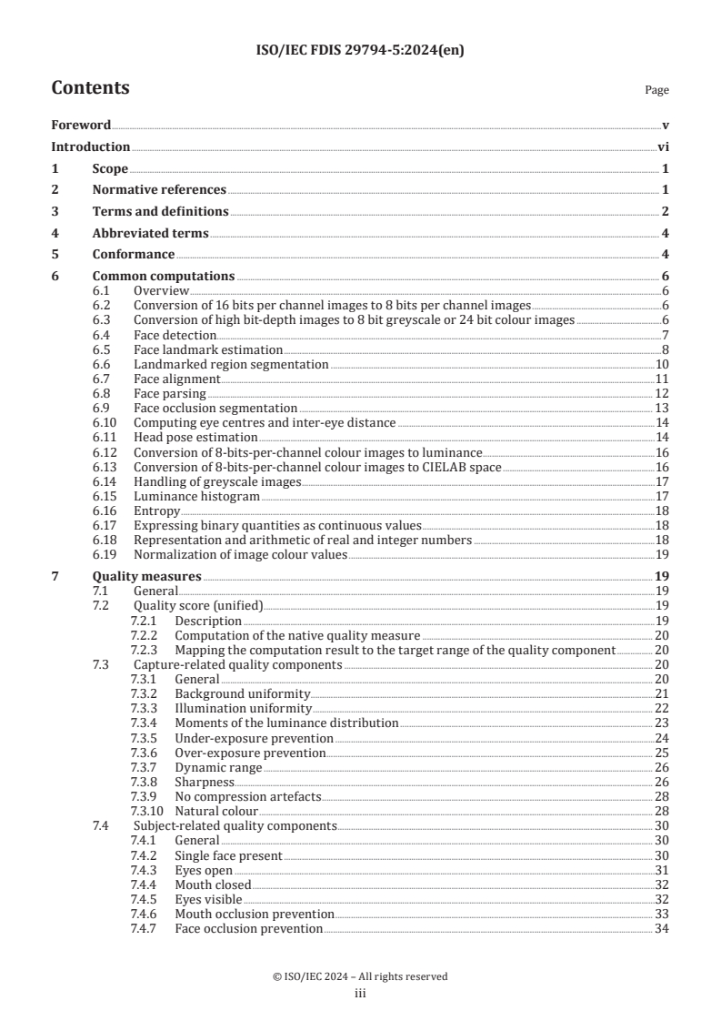 ISO/IEC FDIS 29794-5 - Information technology — Biometric sample quality — Part 5: Face image data