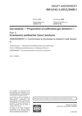 ISO 6142-1:2015/PRF Amd 1 - Corrections to formulae in Annex E and Annex G