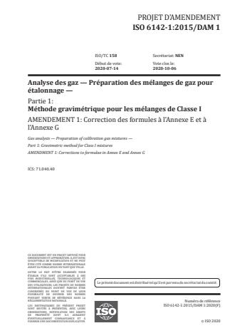 ISO 6142-1:2015/PRF Amd 1 - Corrections to formulae in Annex E and Annex G