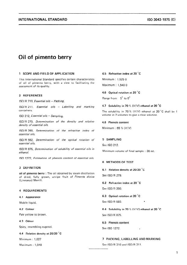 ISO 3043:1975 - Oil of pimento berry