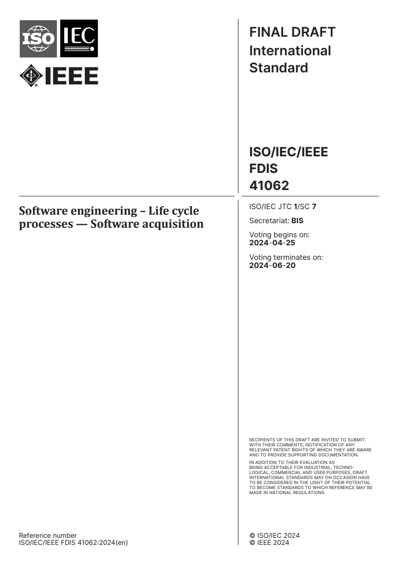 ISO/IEC/IEEE 41062 - Software engineering — Life cycle processes — Software acquisition
