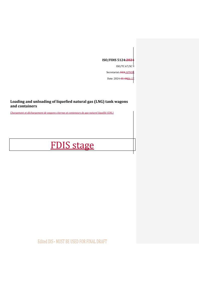 ISO 5124 - Loading and unloading of liquefied natural gas (LNG) tank wagons and containers