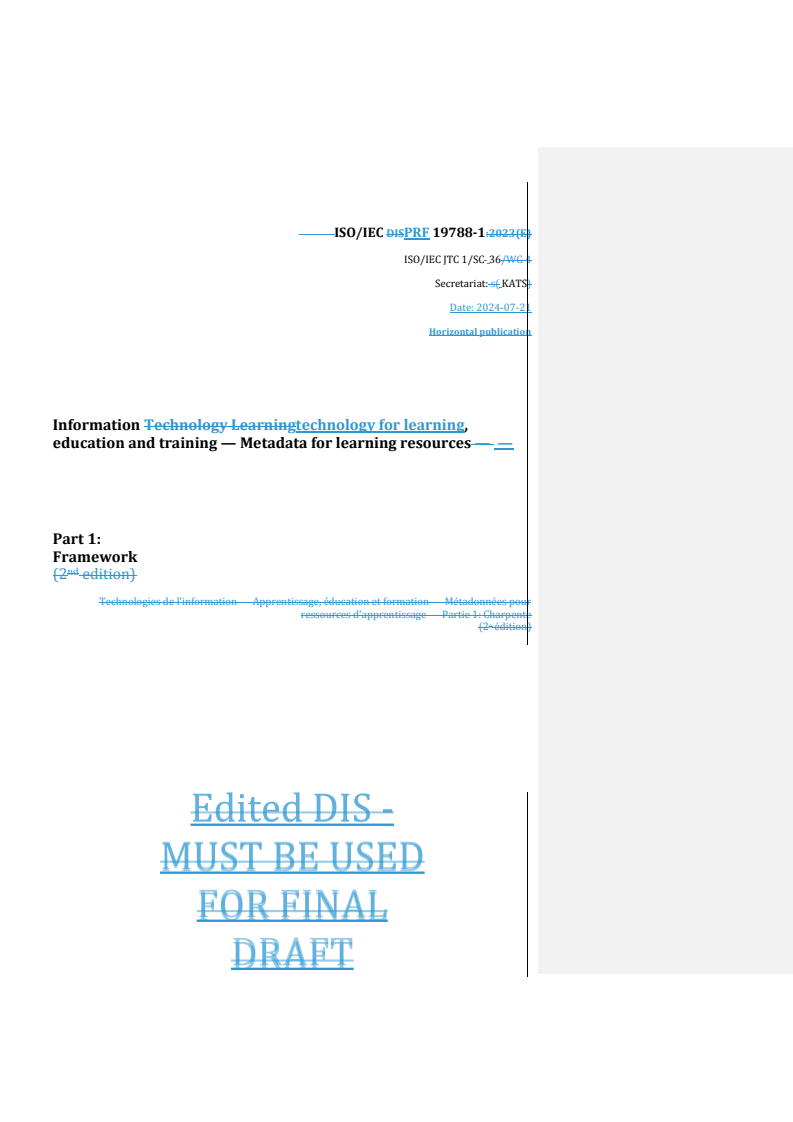 ISO/IEC PRF 19788-1 - Information technology for learning, education and training — Metadata for