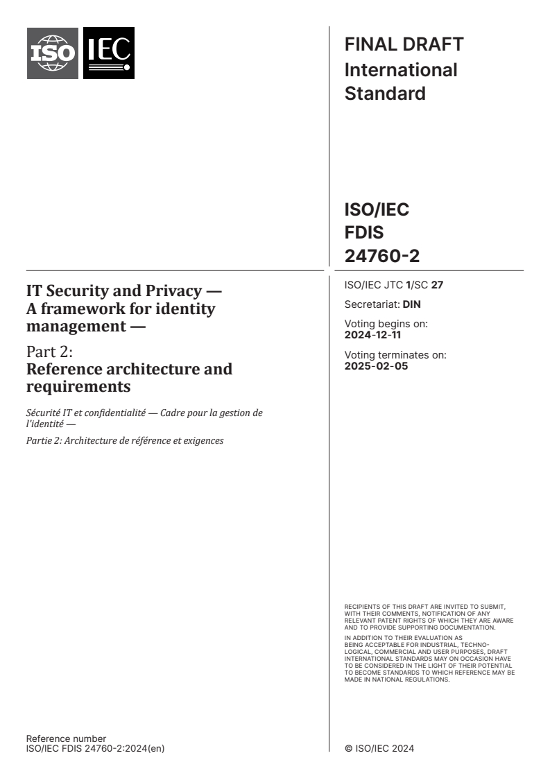 ISO/IEC 24760-2 - Information security, cybersecurity and privacy protection — A framework for