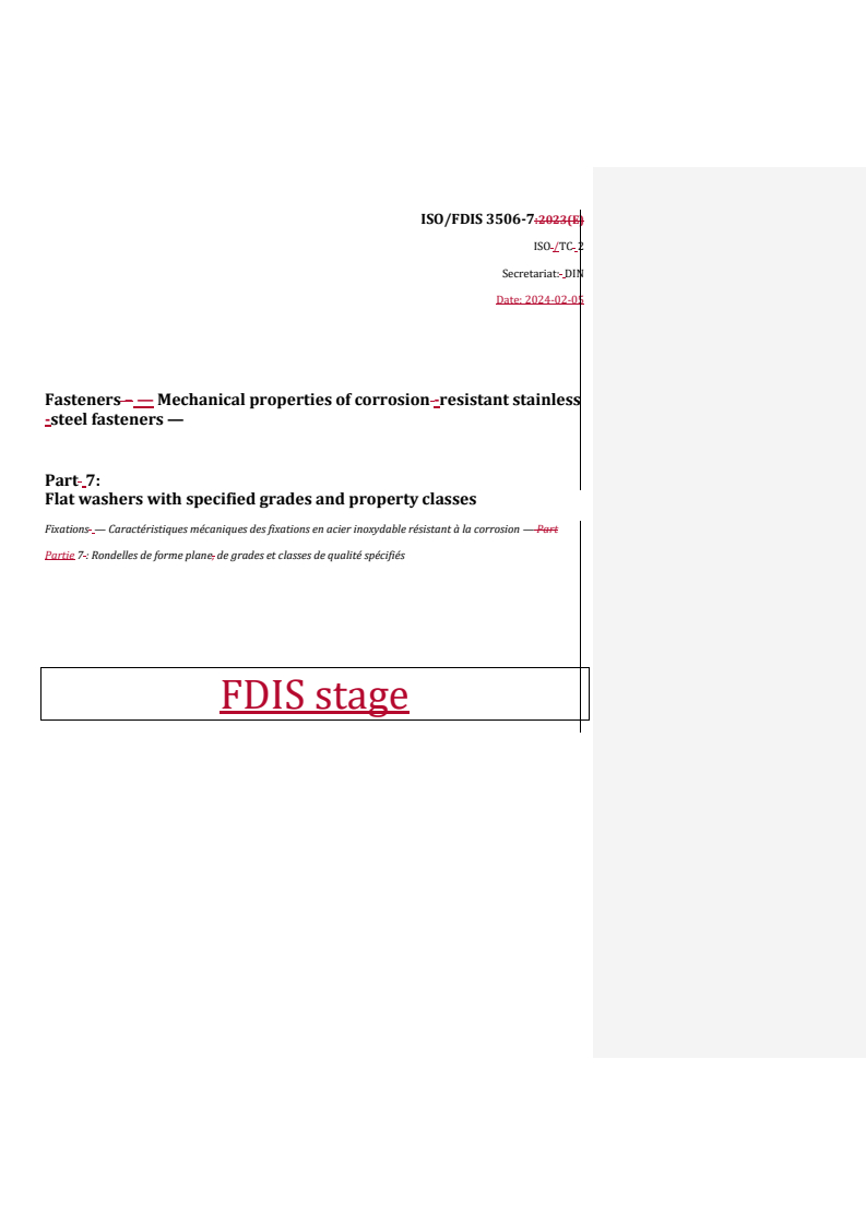ISO/FDIS 3506-7 - Fasteners — Mechanical properties of corrosion ...
