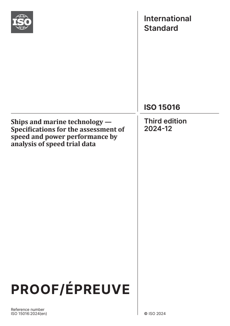 ISO 15016 - Ships and marine technology — Specifications for the assessment of speed and power