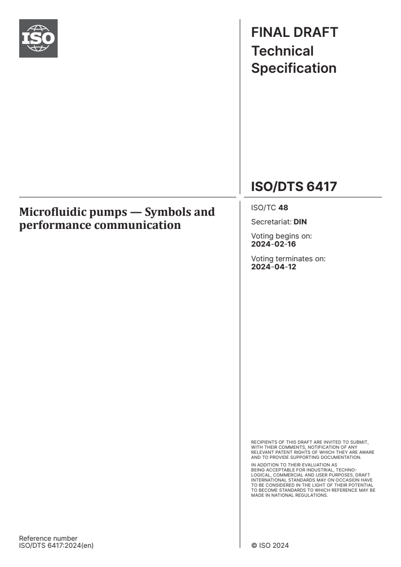ISO/TS 6417 - Microfluidic pumps — Symbols and performance communication
