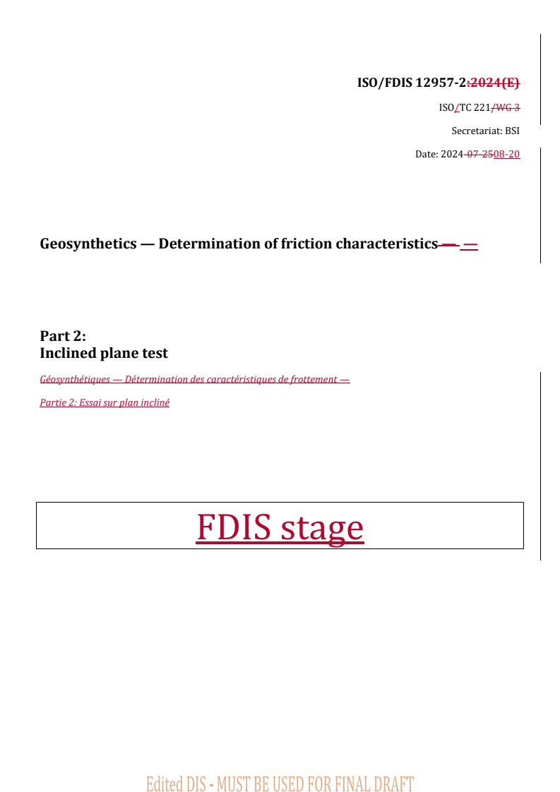 ISO/FDIS 12957-2 - Geosynthetics — Determination of friction characteristics — Part 2: Inclined