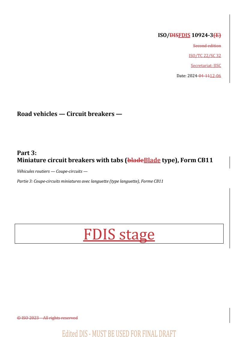 ISO/FDIS 10924-3 - Road vehicles — Circuit breakers — Part 3: Miniature ...