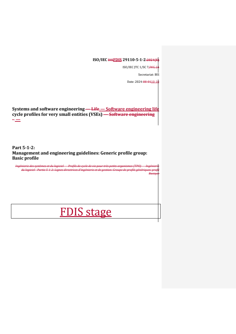 ISO/IEC FDIS 29110-5-1-2 - Systems and software engineering — Software engineering life cycle