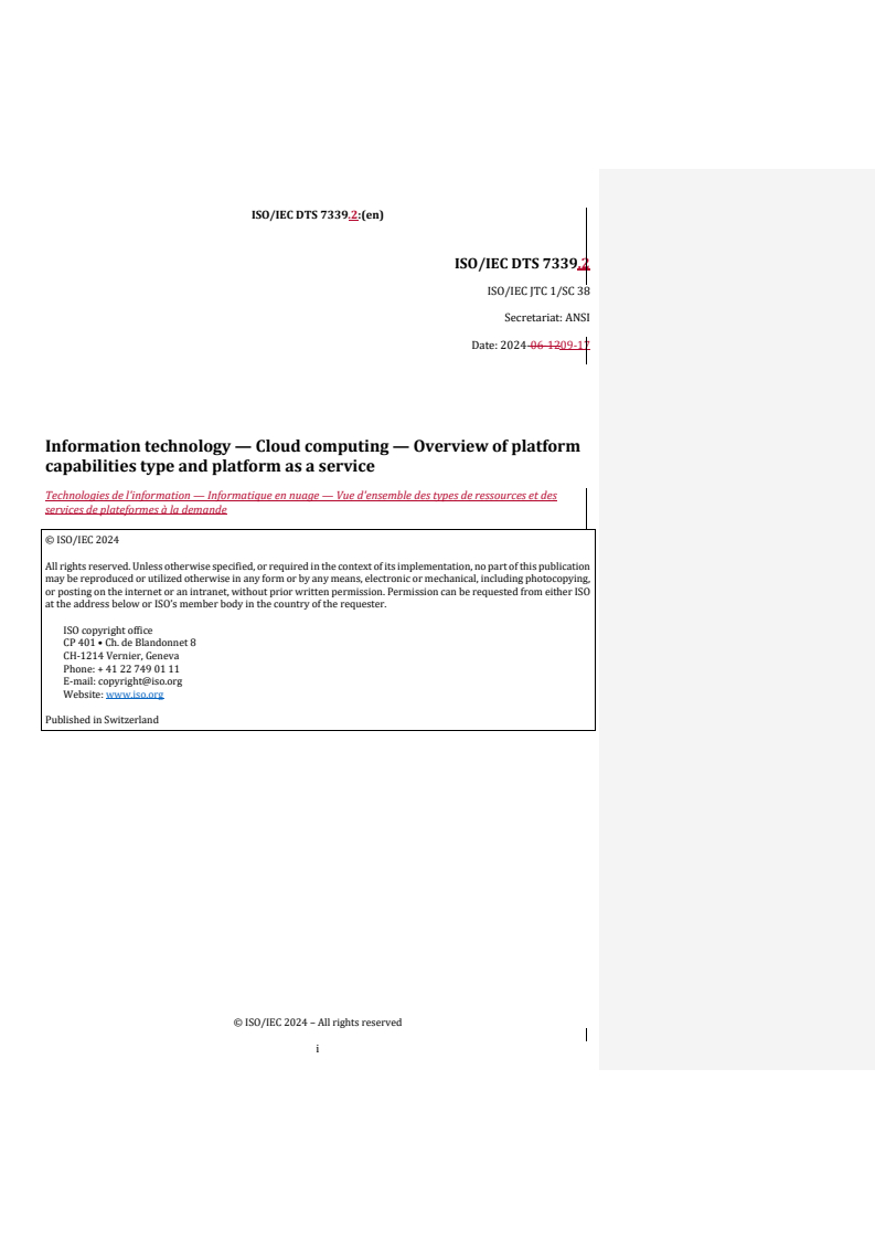 ISO/IEC DTS 7339.2 - Information technology — Cloud computing — Overview of platform capabilities