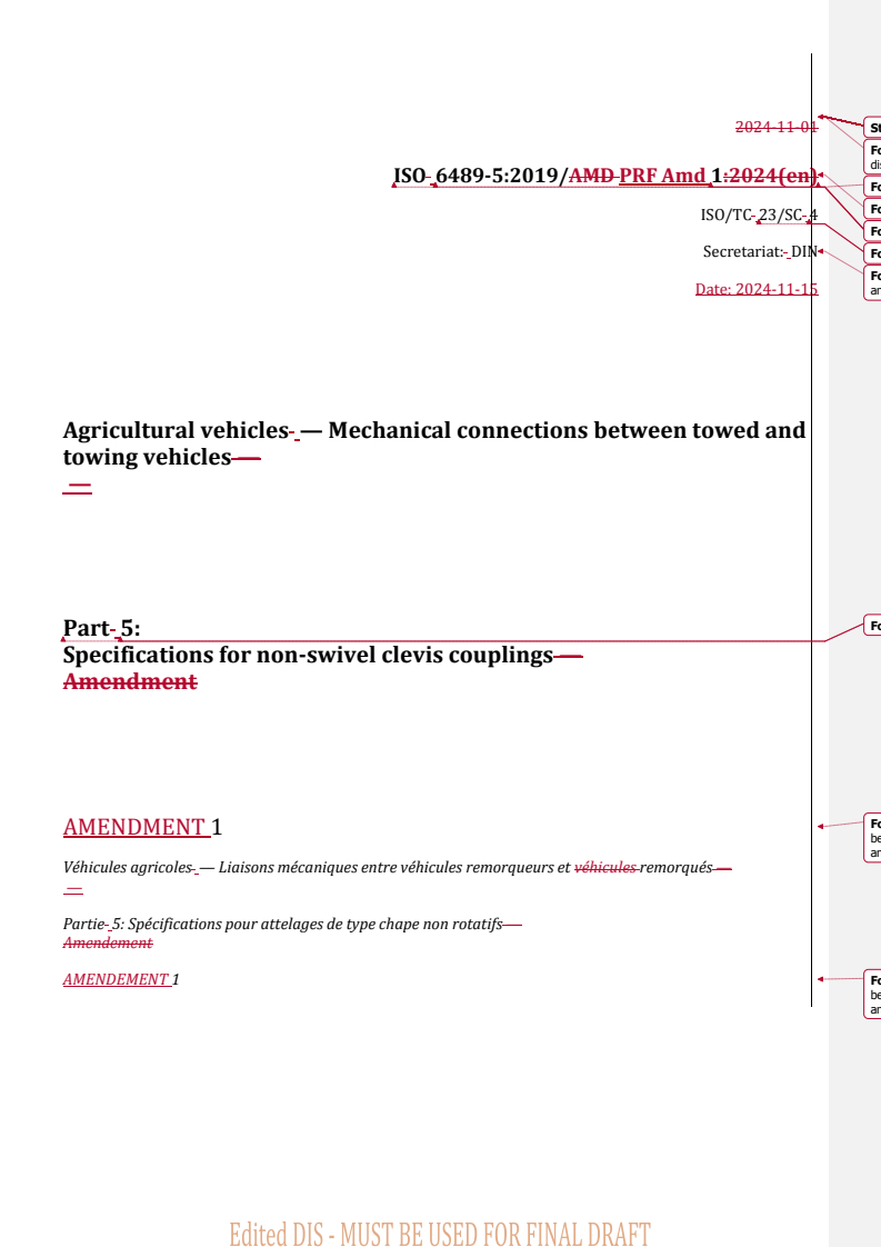 ISO 6489-5:2019/Amd 1 - Agricultural vehicles — Mechanical connections ...