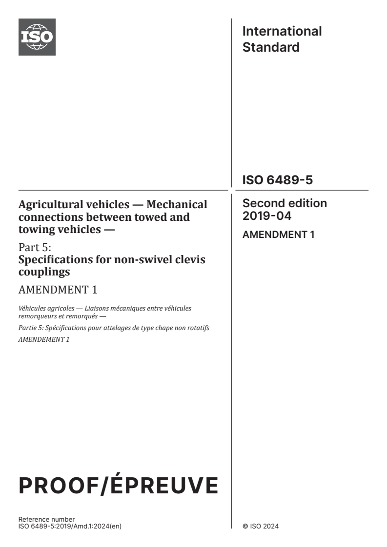ISO 6489-5:2019/Amd 1 - Agricultural vehicles — Mechanical connections ...