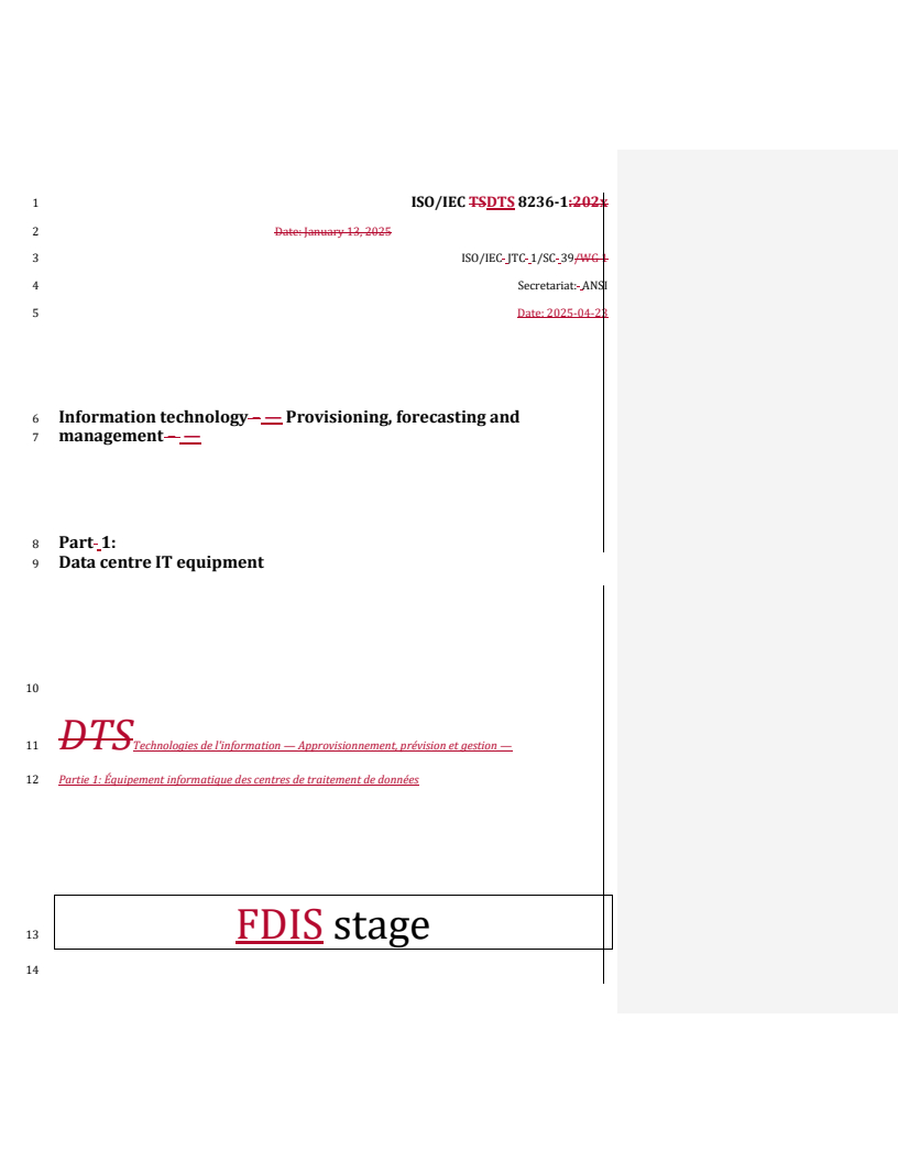ISO/IEC DTS 8236-1 - Information technology — Provisioning, forecasting and management — Part 1: