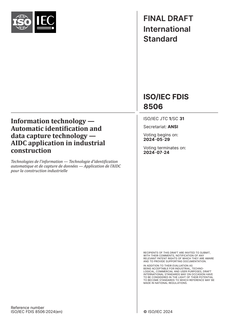 ISO/IEC 8506 - Information technology — Automatic identification and ...
