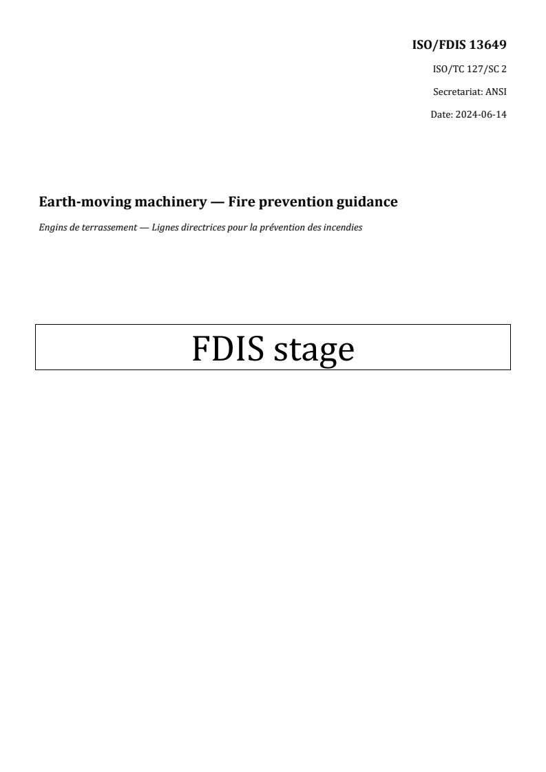 ISO/FDIS 13649 - Earth-moving machinery — Fire prevention guidance