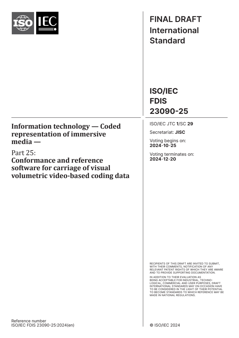 ISO/IEC FDIS 23090-25 - Information technology — Coded representation of immersive media — Part 25: