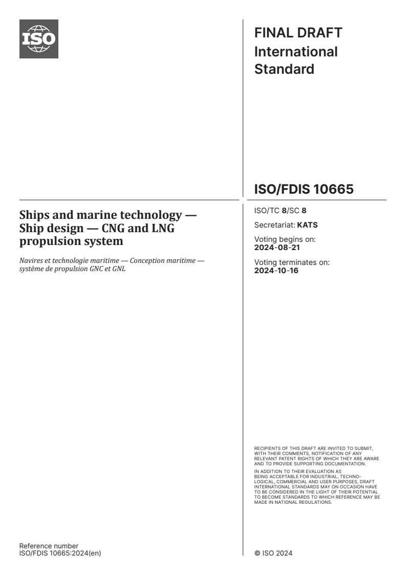 ISO 10665 - Ships and marine technology — Ship design — CNG and LNG propulsion system
