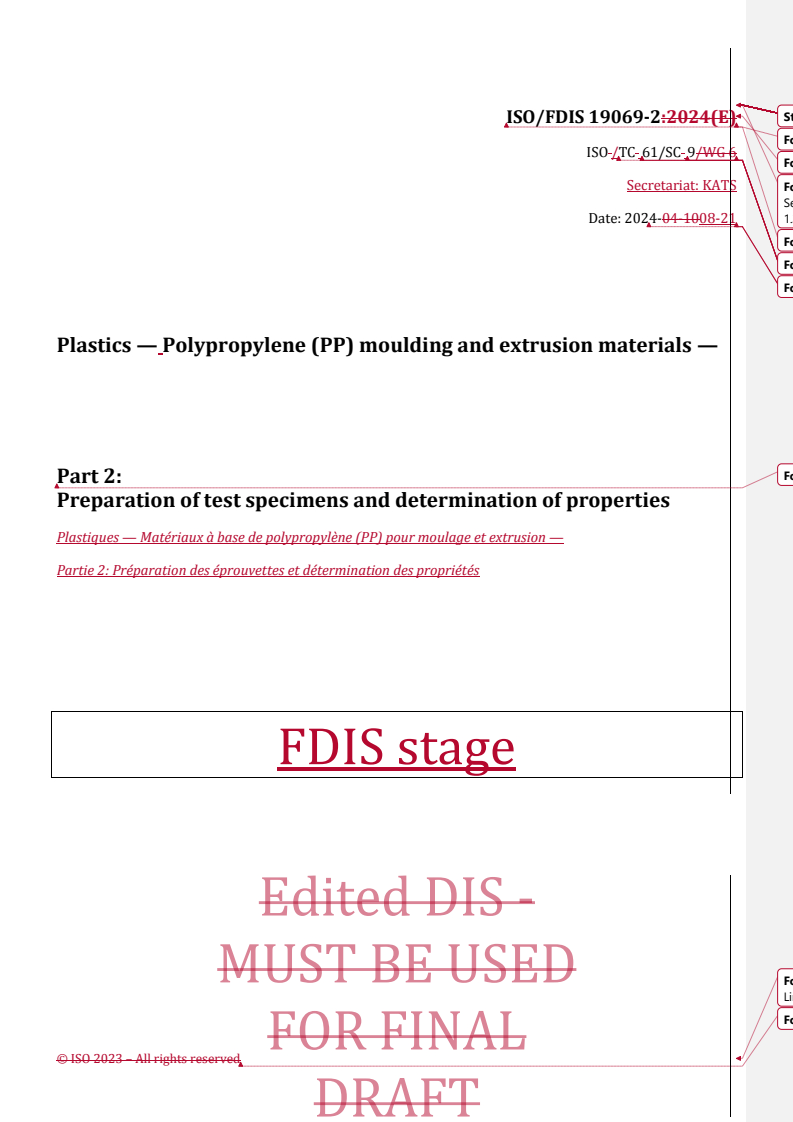 ISO/FDIS 19069-2 - Plastics — Polypropylene (PP) moulding and extrusion materials — Part 2: