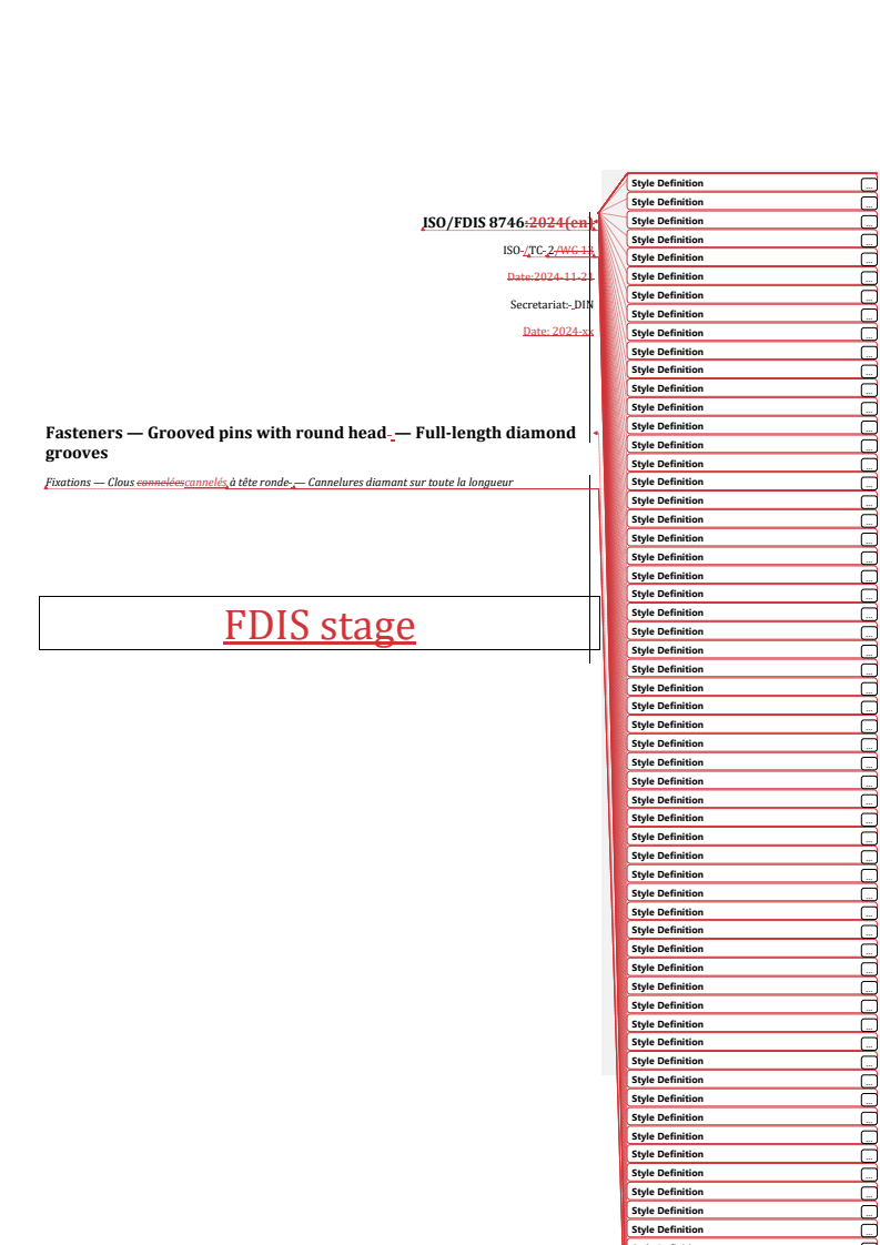ISO/FDIS 8746 - Fasteners — Grooved pins with round head — Full-length diamond grooves