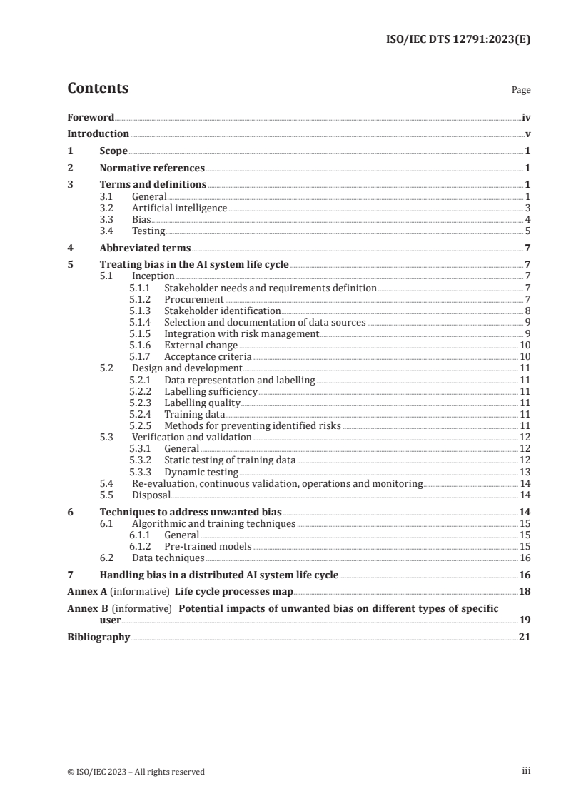 ISO/IEC DTS 12791 - Information technology — Artificial intelligence — Treatment of unwanted bias in
