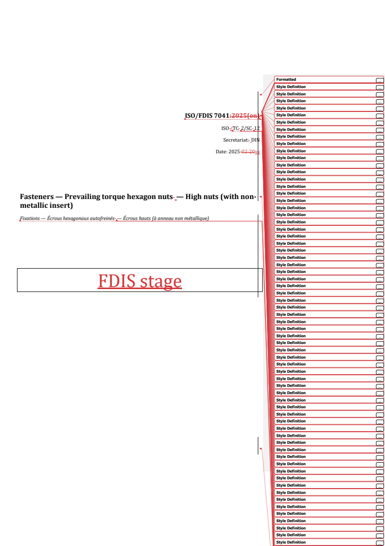 ISO/FDIS 7041 - Fasteners — Prevailing torque hexagon nuts — High nuts (with non-metallic insert)