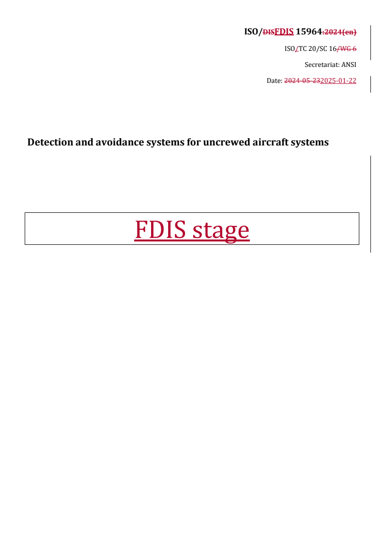 ISO/FDIS 15964 - Detection and avoidance systems for uncrewed aircraft systems