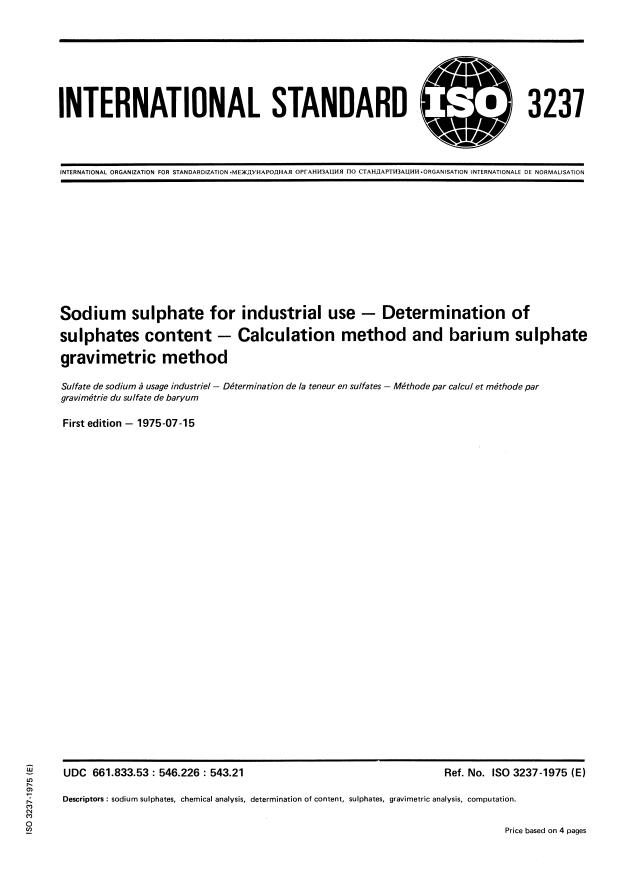 ISO 3237:1975 - Sodium sulphate for industrial use — Determination of ...