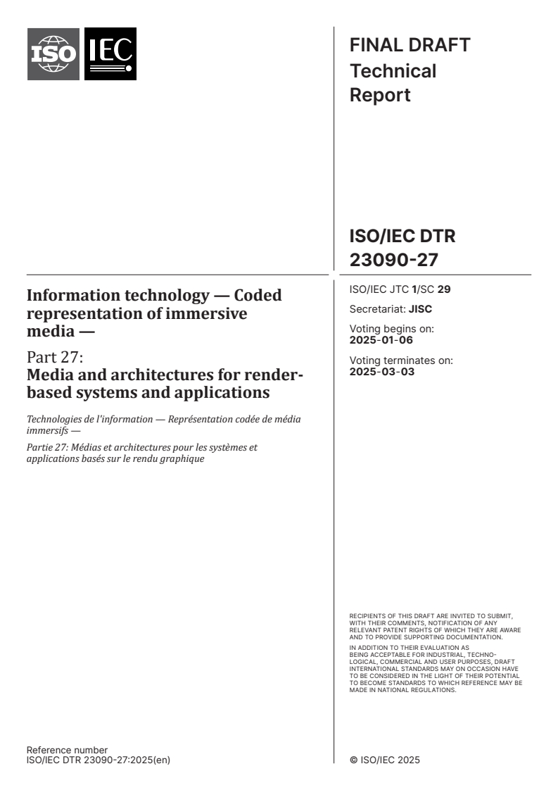 ISO/IEC DTR 23090-27 - Information technology — Coded representation of immersive media — Part 27: