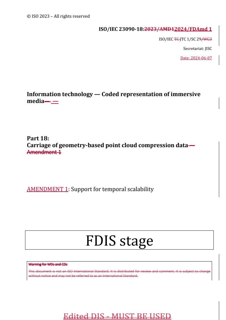 ISO/IEC 23090-18:2024/Amd 1 - Information technology — Coded representation of immersive media