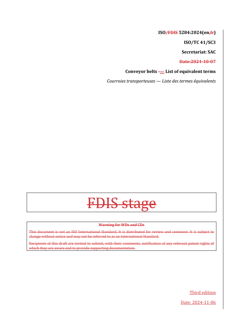 ISO 5284 - Conveyor belts — List of equivalent terms