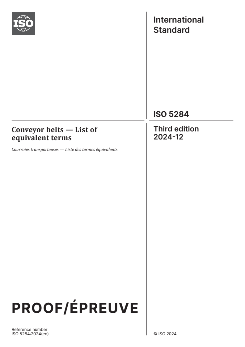ISO 5284 - Conveyor belts — List of equivalent terms