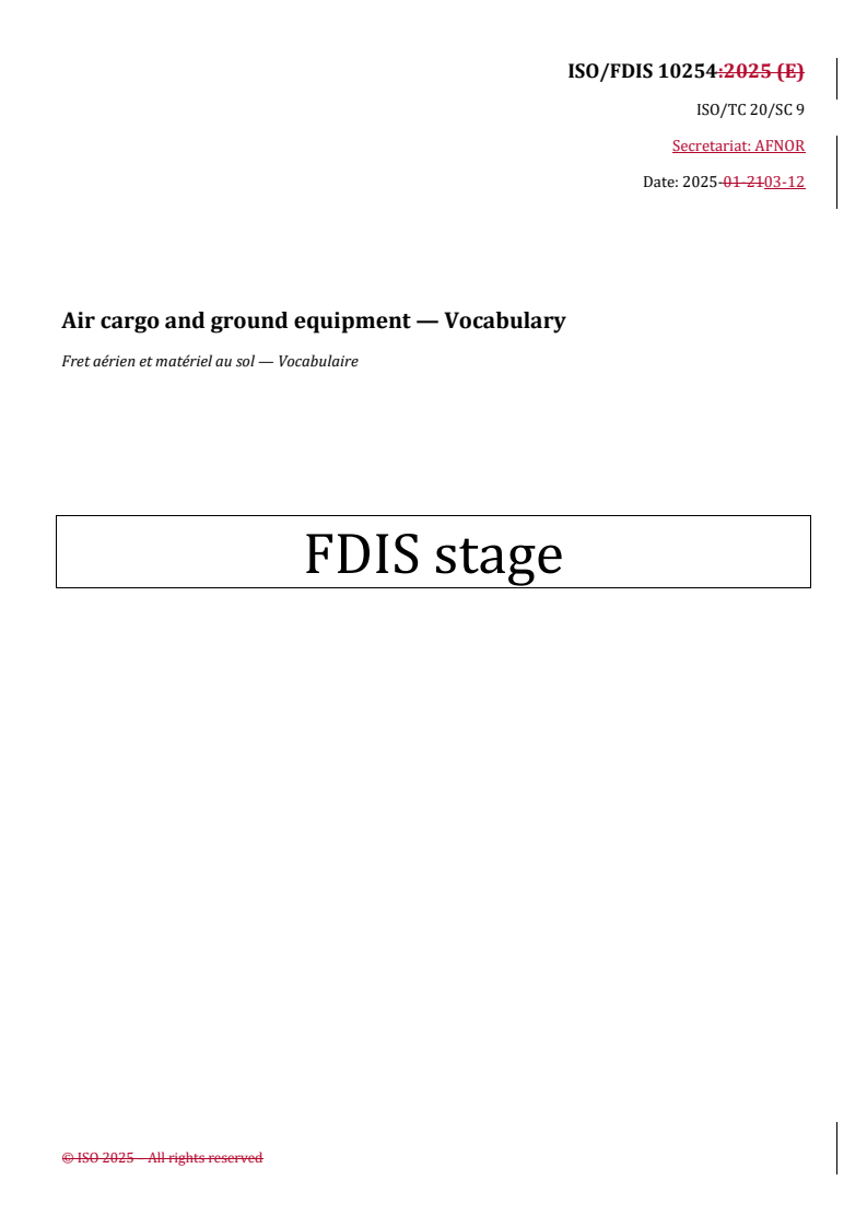 ISO 10254 - Air cargo and ground equipment — Vocabulary