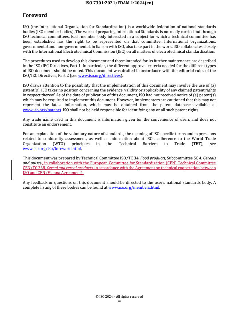 ISO 7301:2021/FDAmd 1 - Rice — Specification — Amendment 1