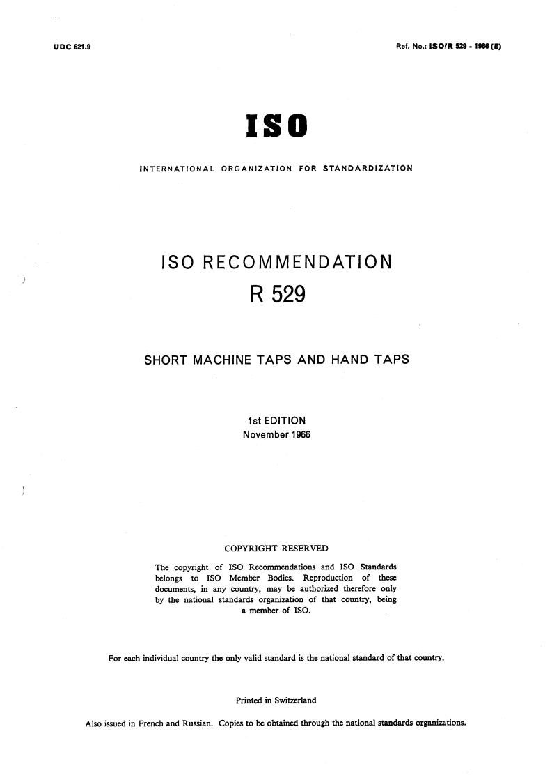 ISO/R 529:1966 - Title missing - Legacy paper document