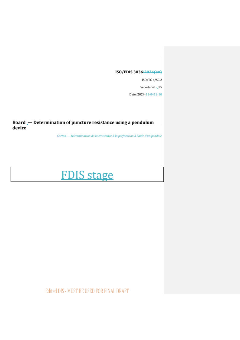 ISO 3036 - Board — Determination of puncture resistance using a pendulum device