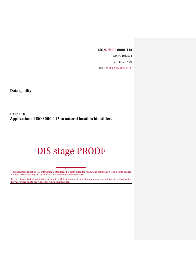 ISO/PRF 8000-118 - Data quality — Part 118: Application of ISO 8000-115 to natural location