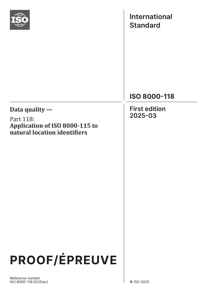 ISO 8000-118 - Data quality — Part 118: Application of ISO 8000-115 to natural location identifiers