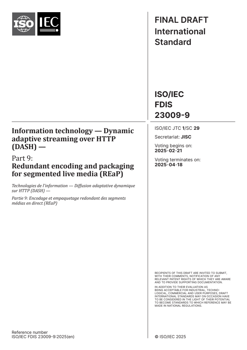 ISO/IEC 23009-9 - Information technology — Dynamic adaptive streaming over HTTP (DASH) — Part 9: