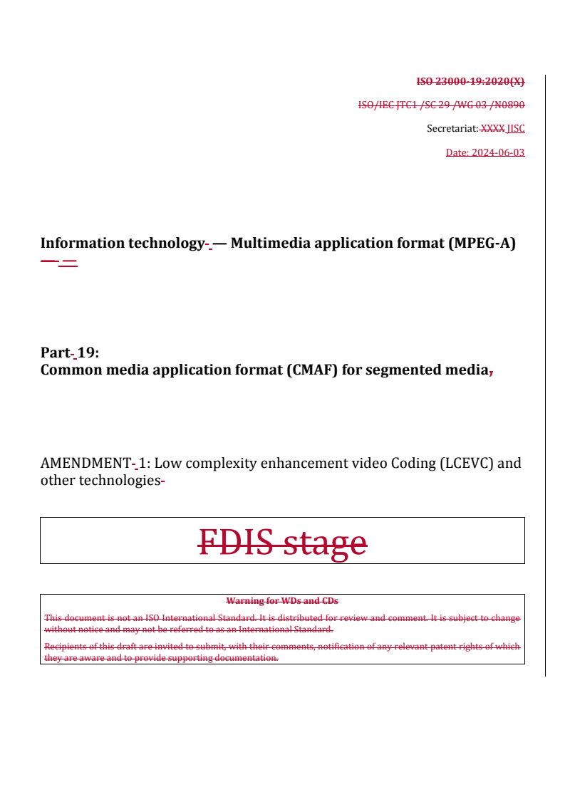 ISO/IEC 23000-19:2024/Amd 1 - Information technology — Multimedia application format (MPEG-A) — Part