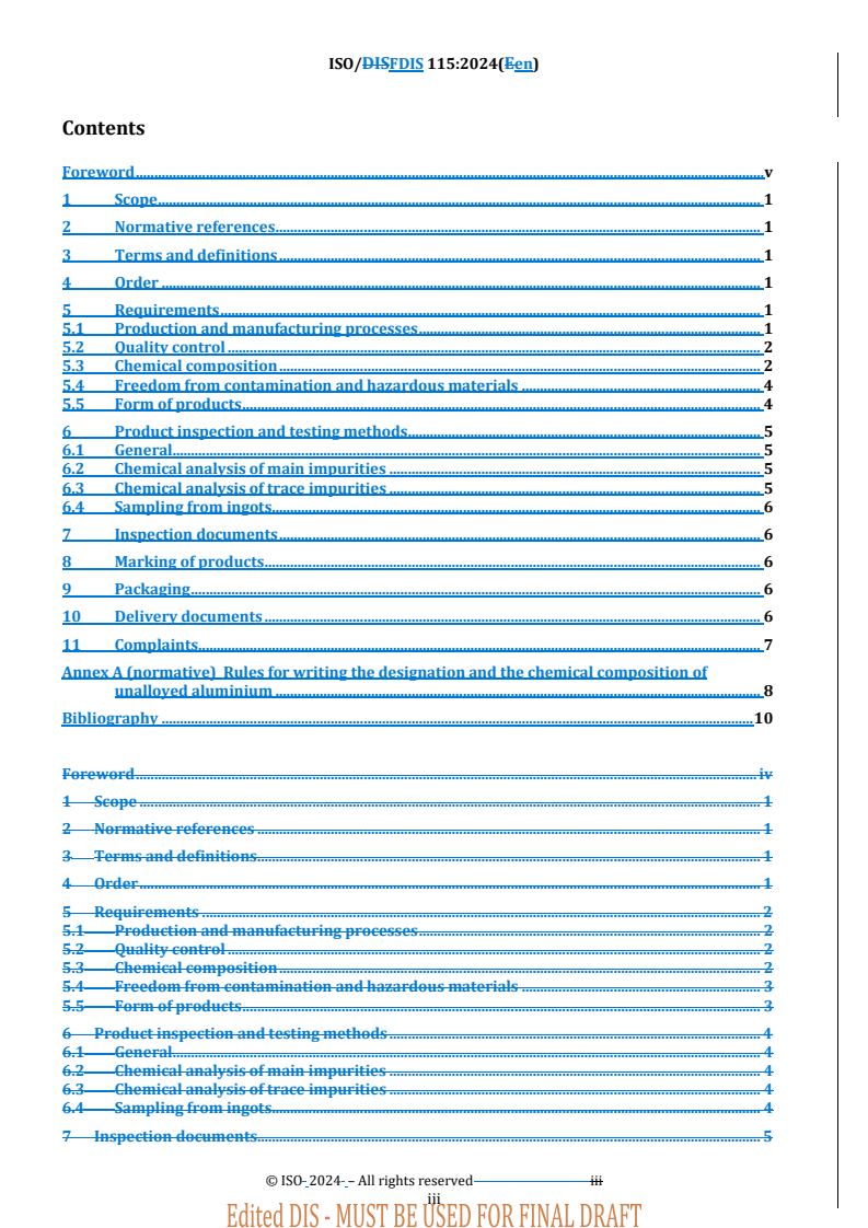 ISO/FDIS 115 - Unalloyed aluminium ingots for remelting — Classification and composition