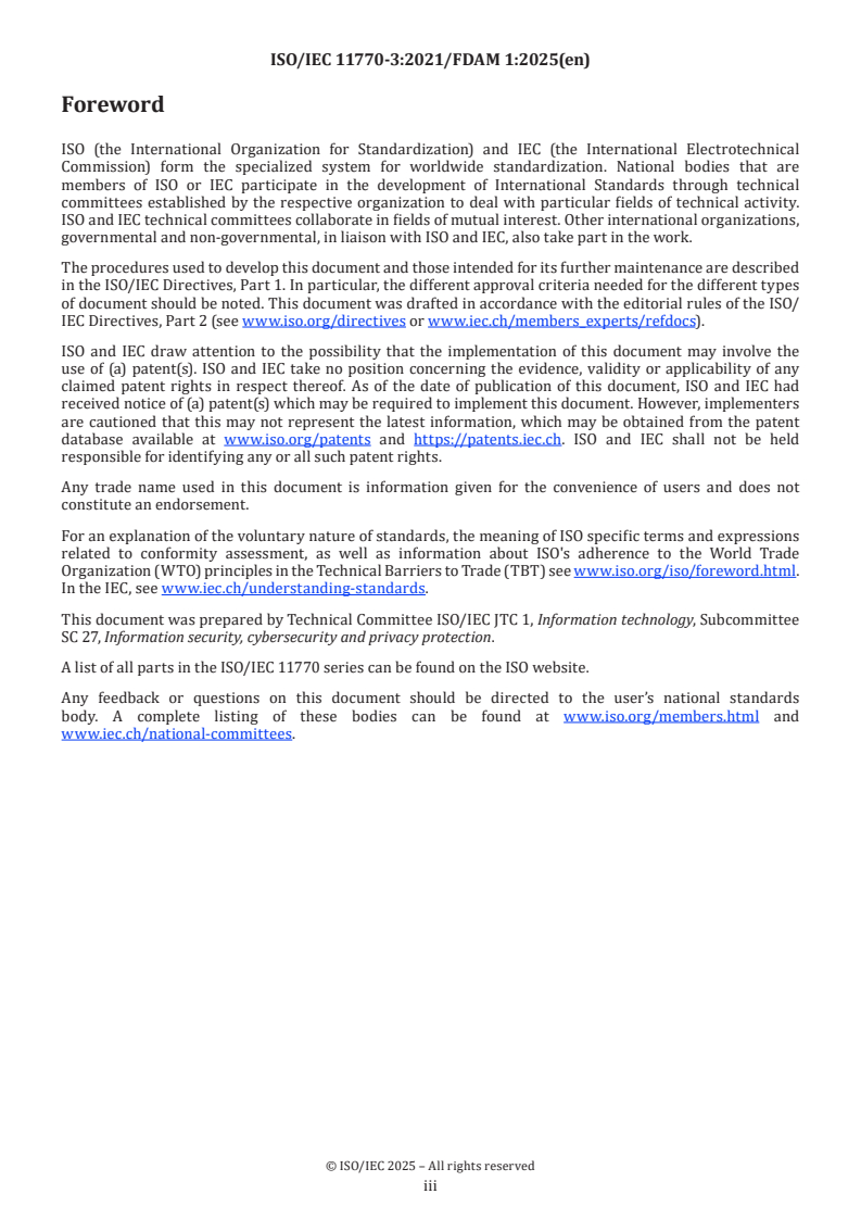 ISO/IEC 11770-3:2021/FDAmd 1 - Information security — Key management — Part 3: Mechanisms using