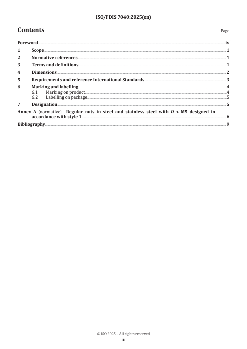 ISO/FDIS 7040 - Fasteners — Prevailing torque hexagon nuts — Regular nuts (with non-metallic insert)