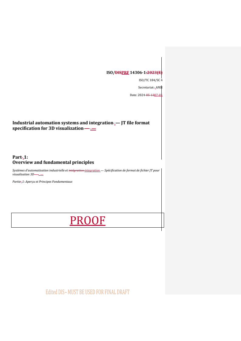 ISO/PRF 14306-1 - Industrial automation systems and integration — JT file format specification for